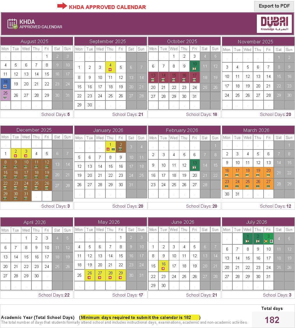 Academic Calendar at CIS